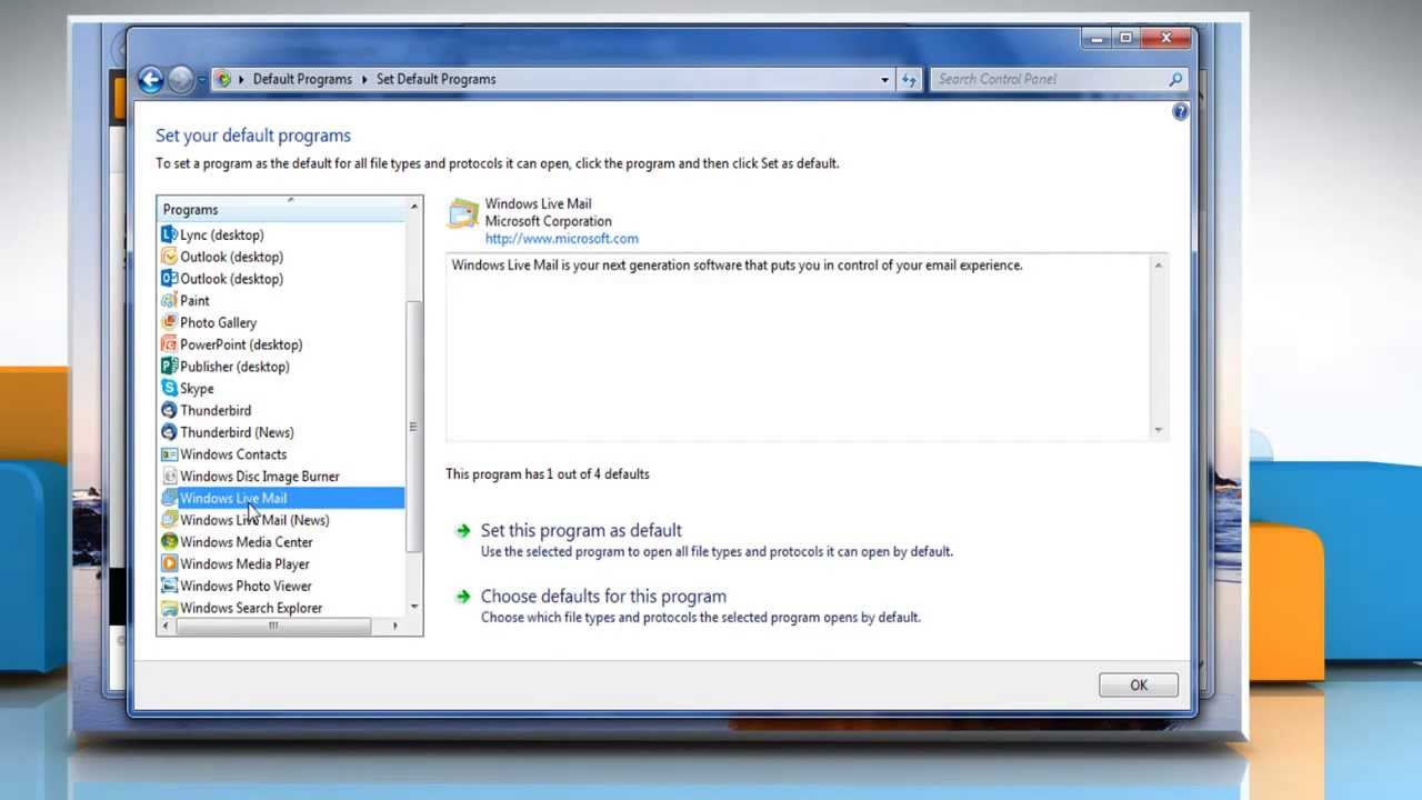 How to Change default e-mail program in Windows® 7
