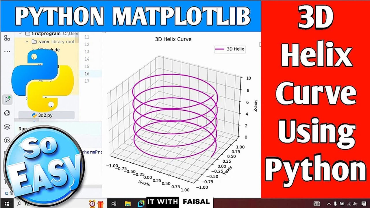 Create a Stunning 3D Helix Curve with Python Matplotlib | Step-by-Step Easy Coding For Beginners