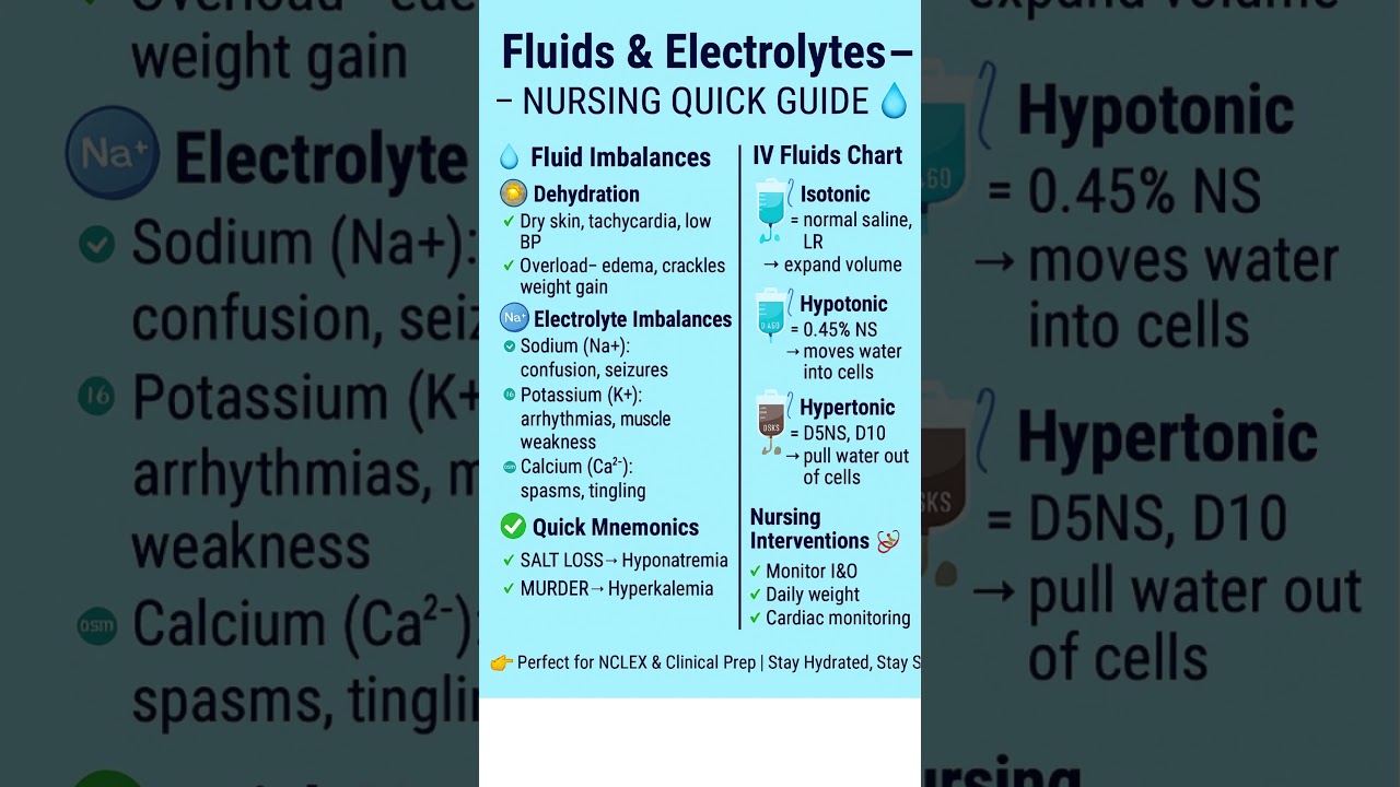 Fluids & Electrolytes Cheat Sheet for Nursing Students  NCLEX Quick Guide