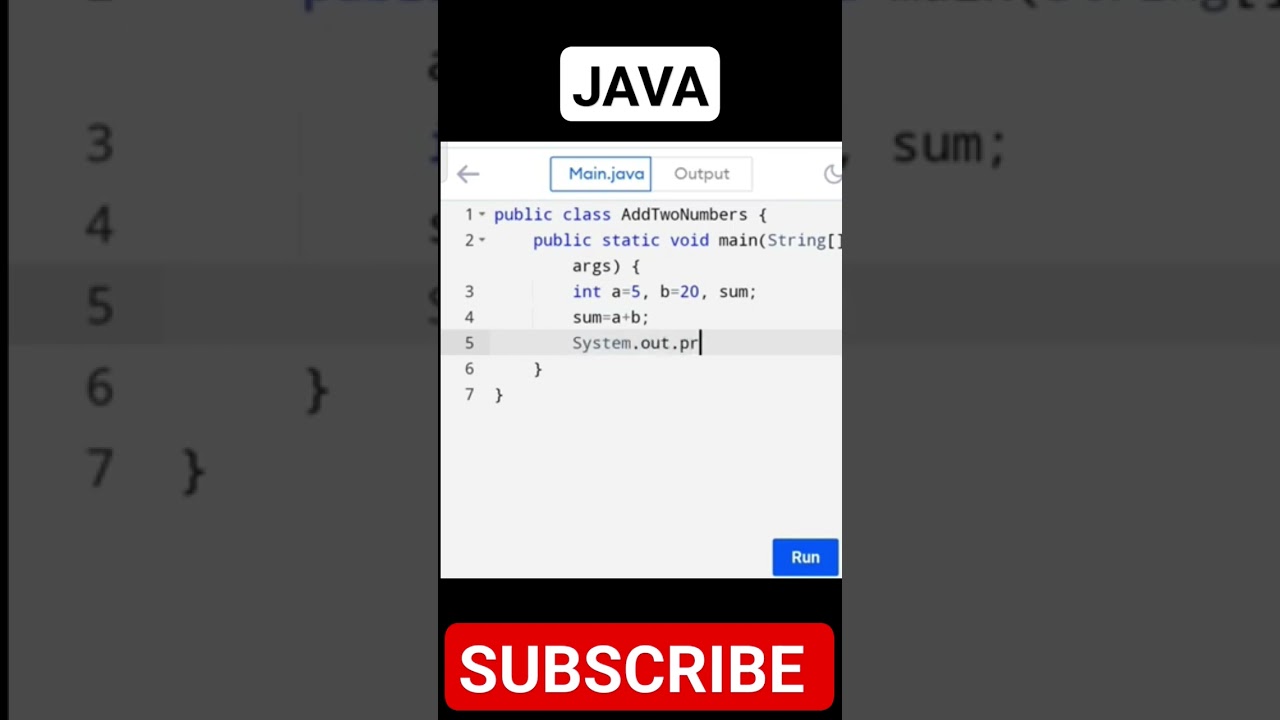 Addition of two numbers in Java program #short #youtubeshorts #shorts #coding