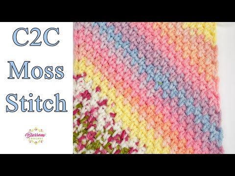 Easy Crochet - C2C Moss Stitch (Corner to Corner Square & Rectangle)
