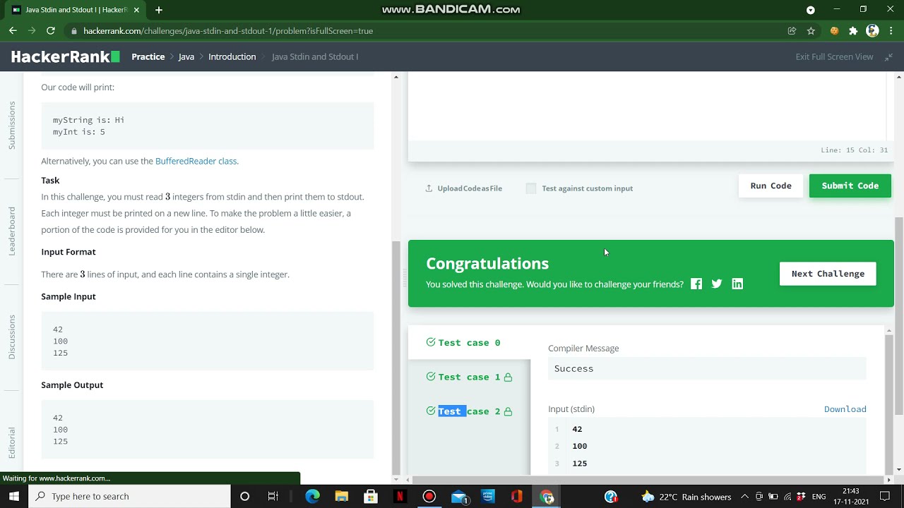 Java Stdin and Stdout | Hackerrank challenge 1 solution