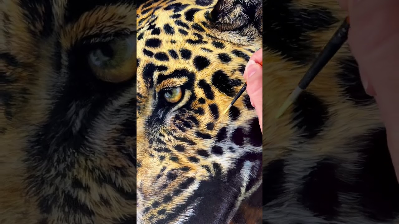 Painting a Jaguar in Acrylics 🎨 #acrylicpainting #wildlife #jaguar #realism #wildlifeartist