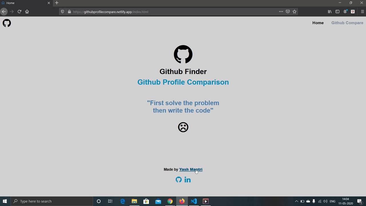 Github Profile - Find and compare web app using vanilla Javascript  | Machine Coding Round