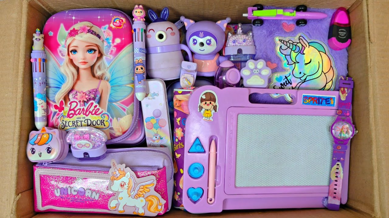 Unboxing Latest Purple Stationery, School supplies, Pencil Box, Erasner, Sharpener, Pen, Table lamp