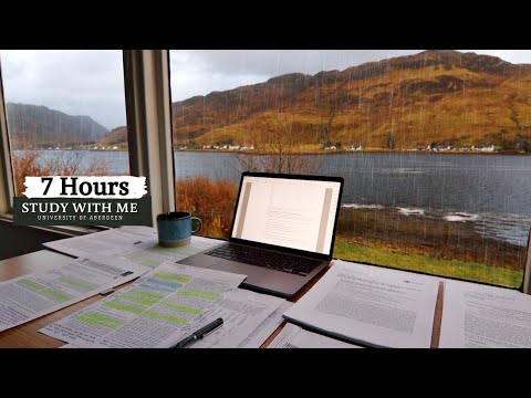7 HOUR STUDY WITH ME on A RAINY DAY| Background noise, 10-min Break, No music, Study with Merve