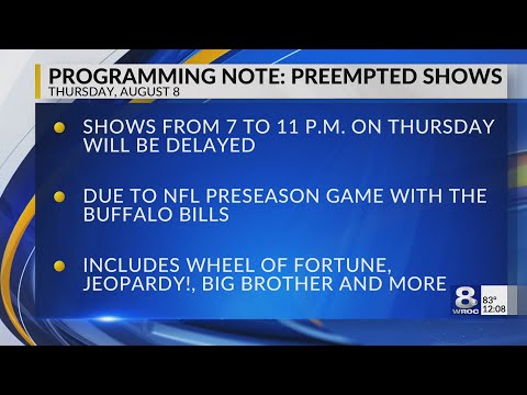 WROC programming notice regarding Thursday’s CBS lineup — August 6, 2019