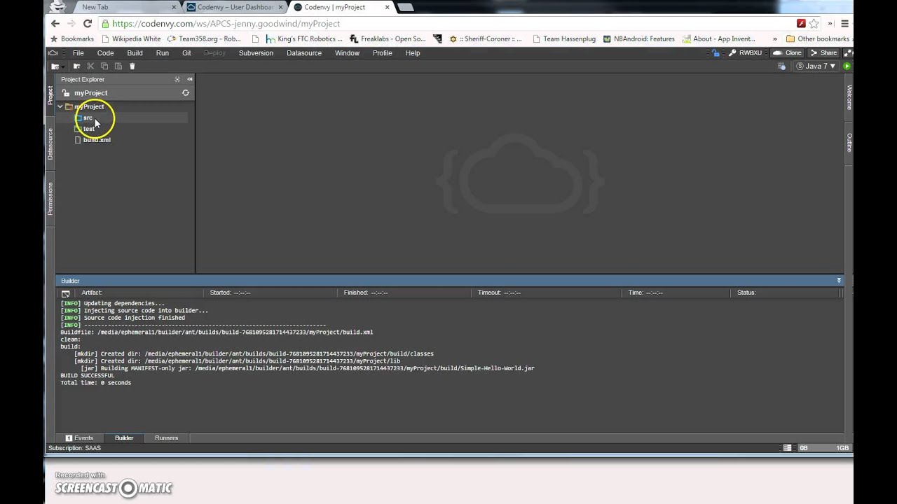 Create a new Java Class File in Codenvy