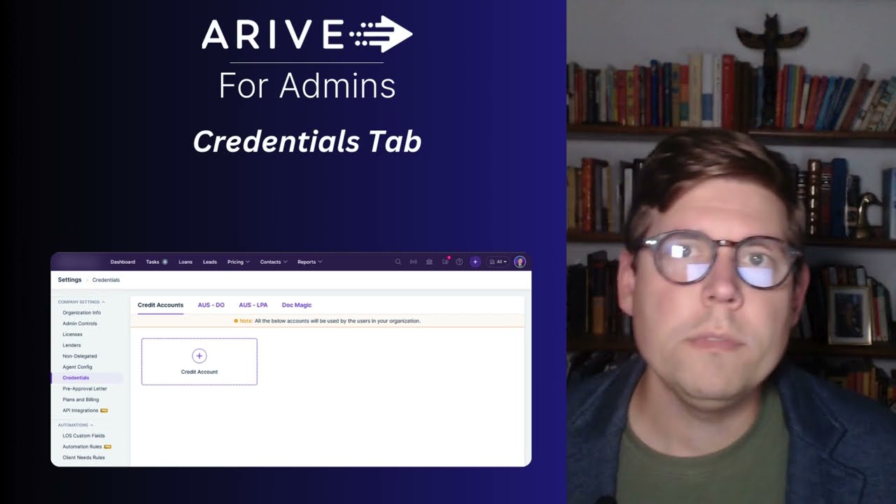 ARIVE for Admins | Credentials Tab