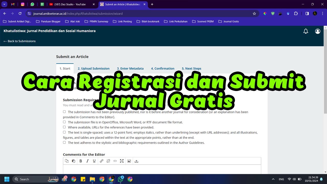Cara Registrasi dan Submit Jurnal Gratis