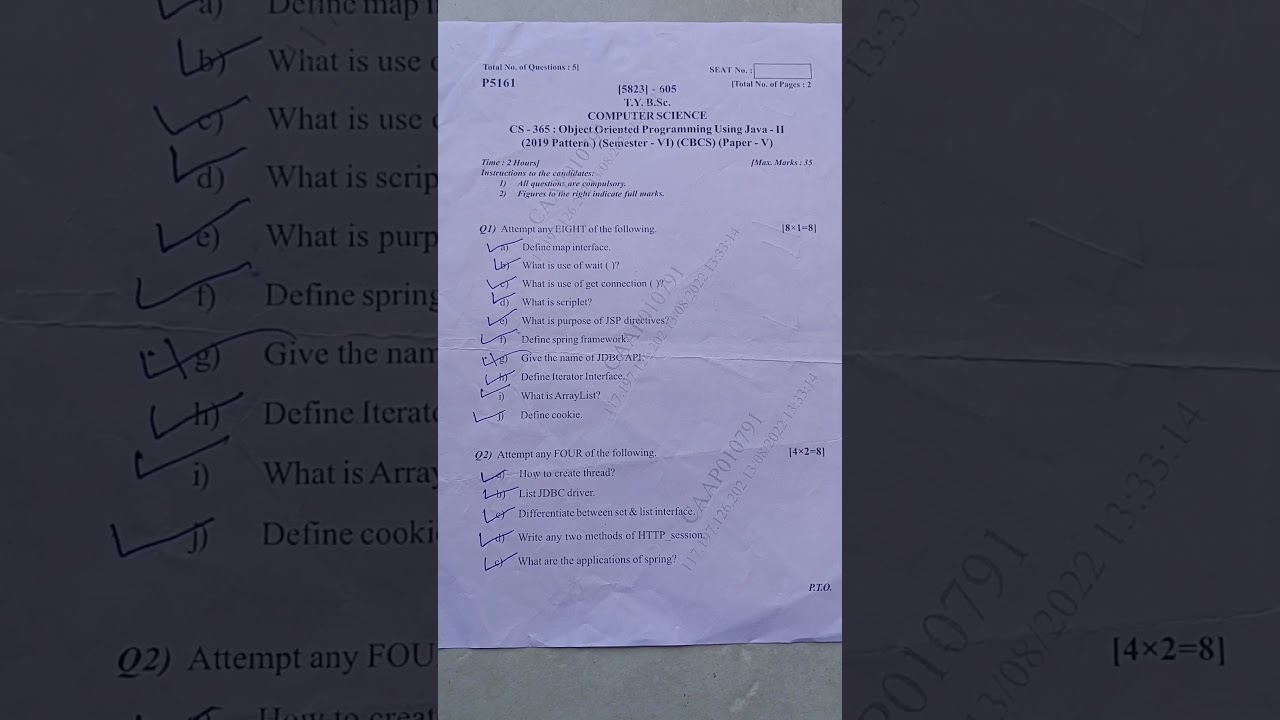 Java-II question paper 2022 | New CBCS 2019 pattern | sppu #shorts #viral