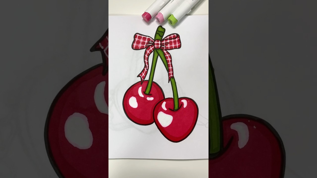 ASMR Coquette Cherries Coloring Page 🍒 🎀 #asmrcoloring #coloringpages #ohuhumarkers #coquette