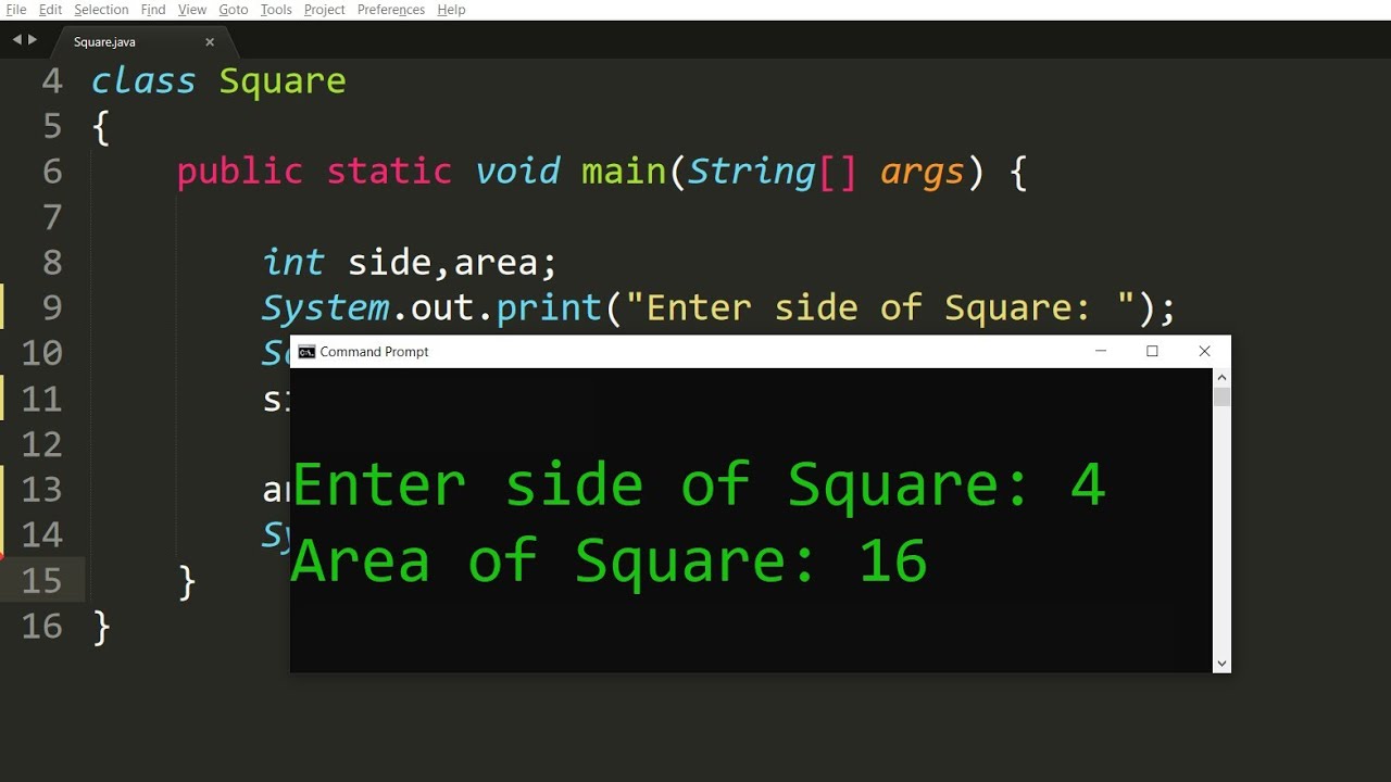 Java program to Calculate Area of Square | Learn Coding