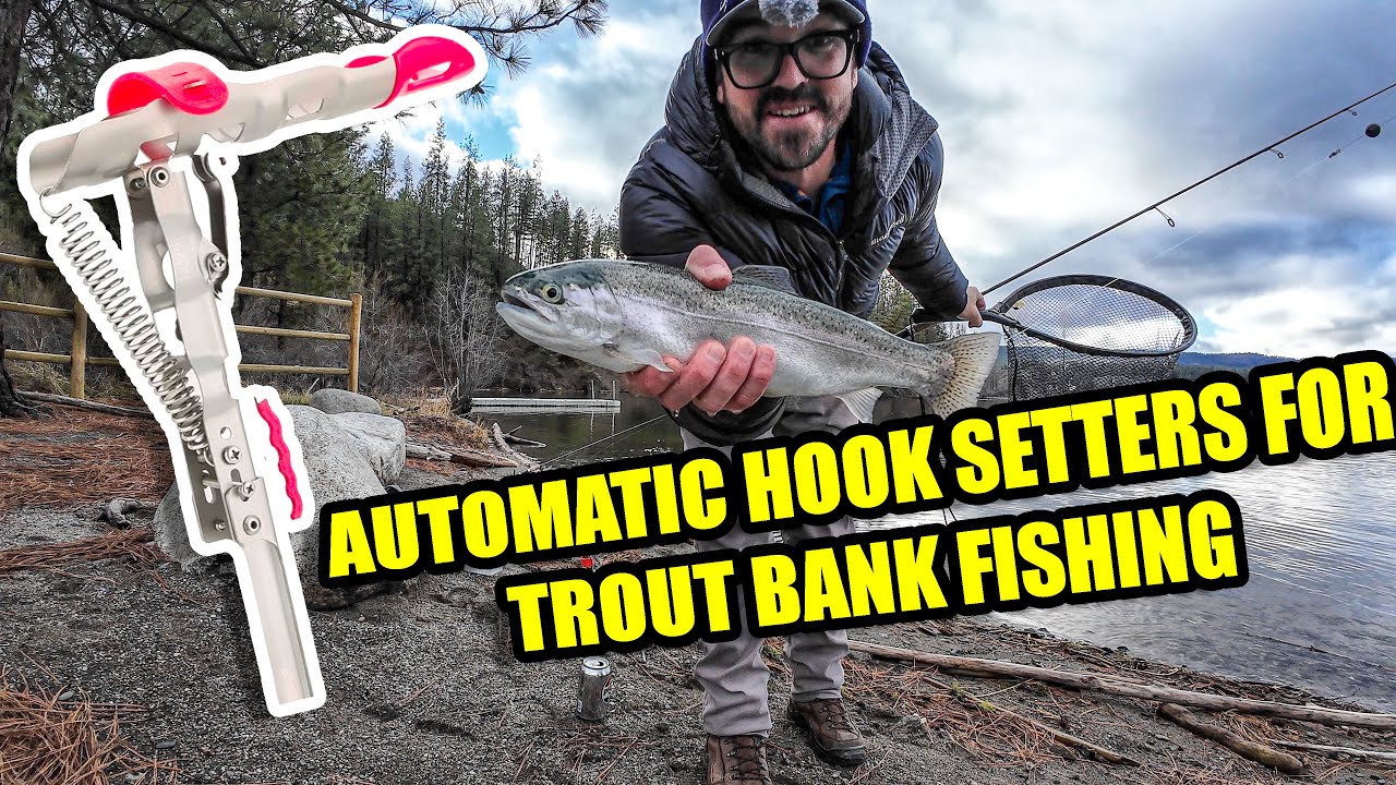 Bank Fishing Trout Using Automatic Hooksetting Rod Holders