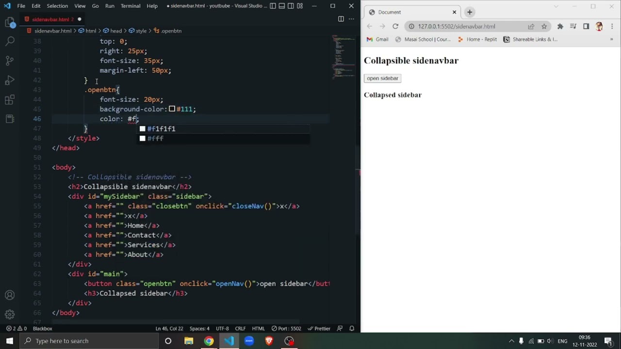 collapsible sidenavbar | collapsed sidebar CSS