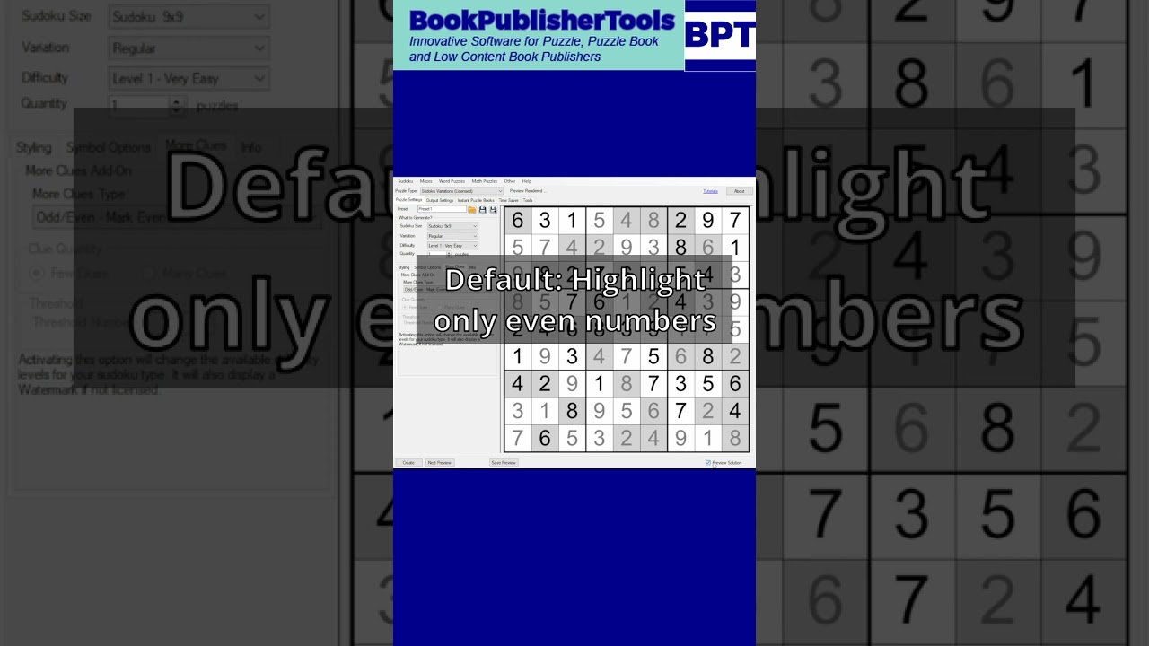 Creating Odd/Even Sudokus with Puzzle Maker Pro's More Clues Add-On