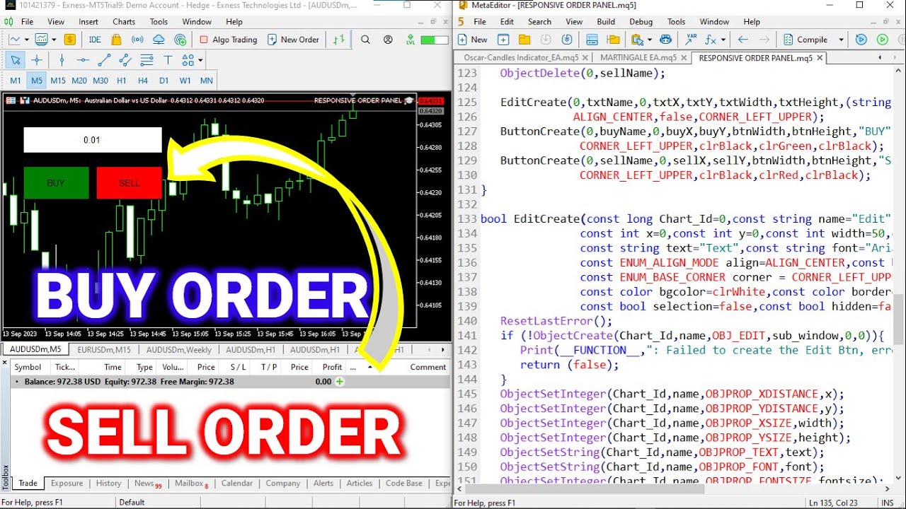 How to Create Responsive Trade Assistant Order Panel To Place BUY/SELL Trades-PART 211 #forextrading