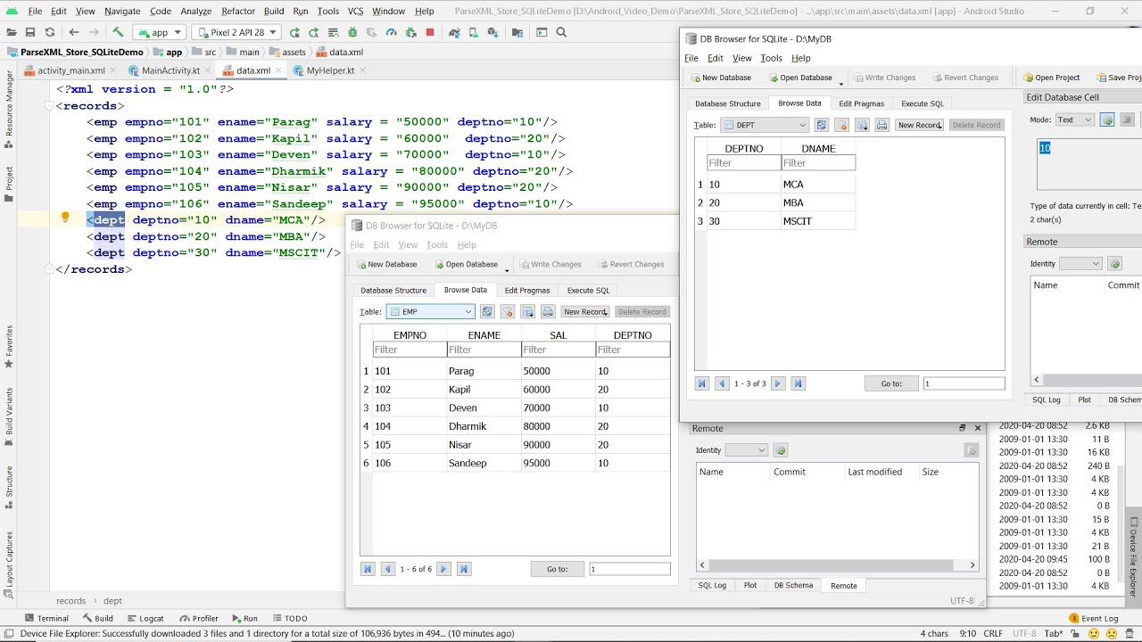 Android app to Parse XML Data and store into SQLite DB