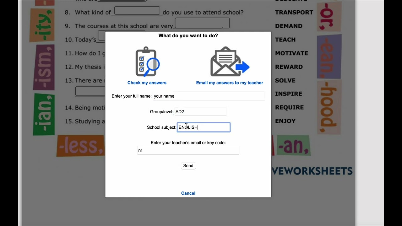 How to send an exercise in Liveworksheets