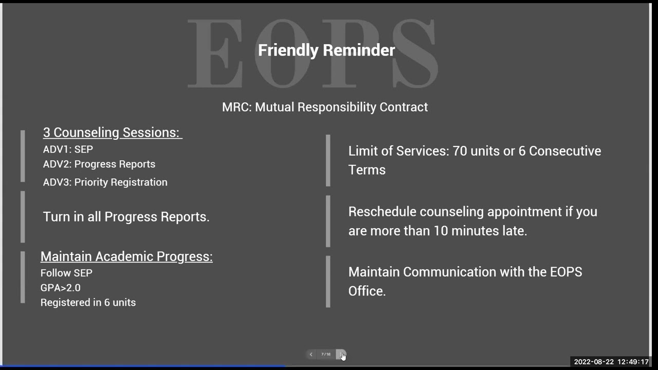 EOPS Welcome Back Fall 2022