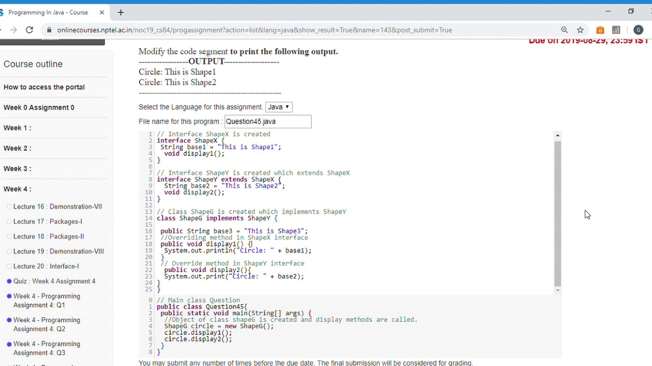 Programming In Java   2019   WEEK 4    Programming Assignment 4   Q5