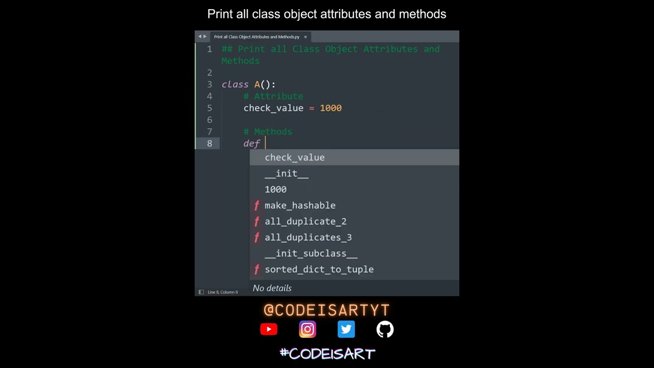 Print all class object attributes and methods in Python | Python Examples | Python Coding Tutorial