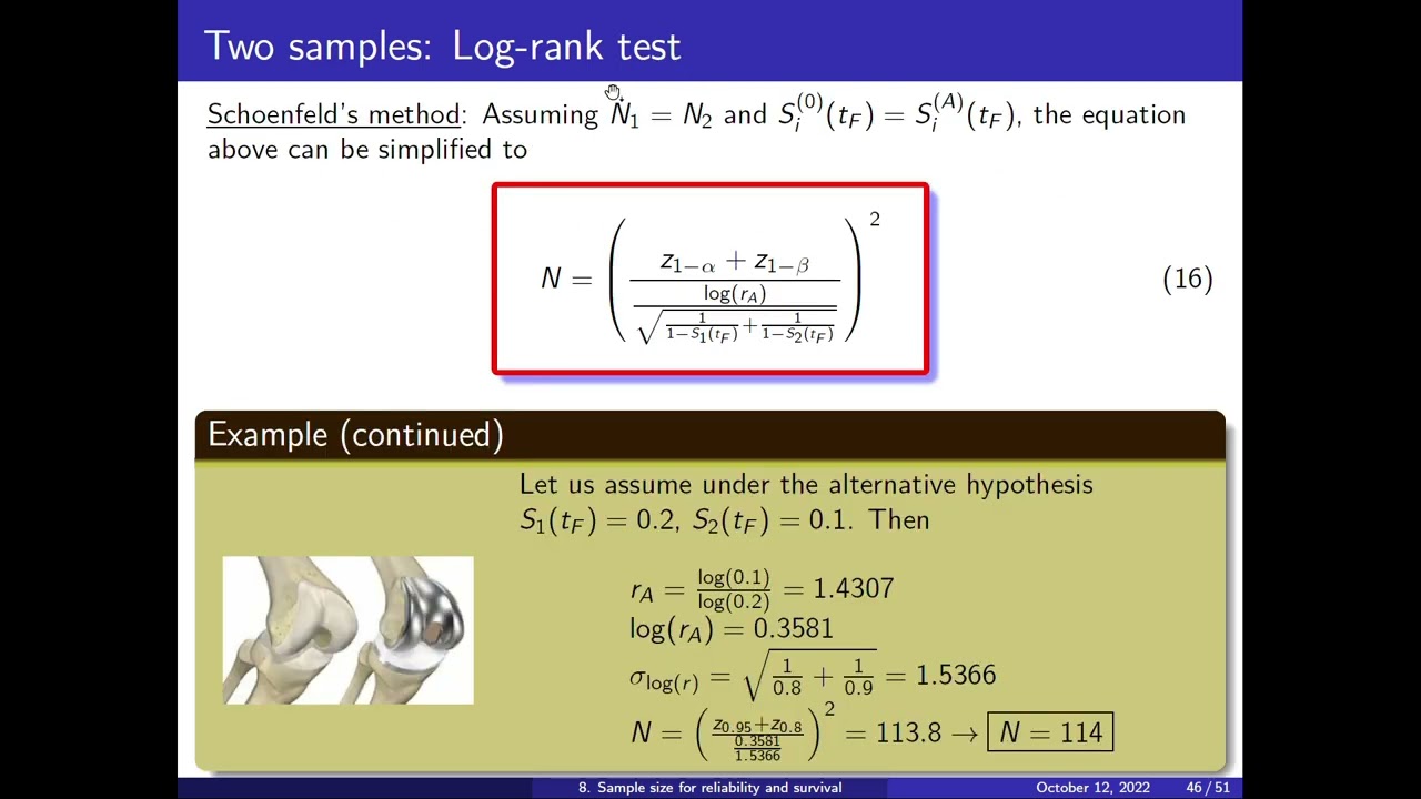 Sample size 22. Survival analysis, two samples