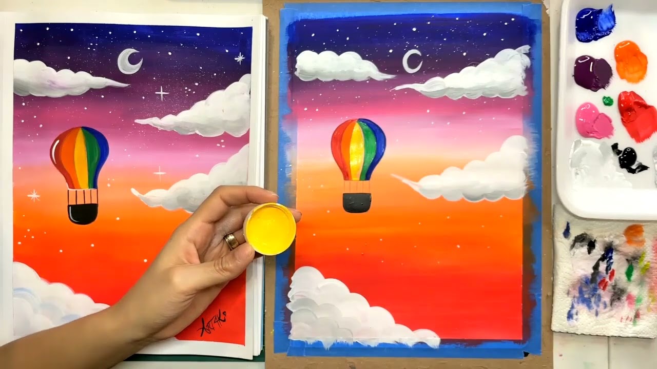 COMO DIBUJAR Y PINTAR UN GLOBO AEROSTÁTICO PASO A PASO