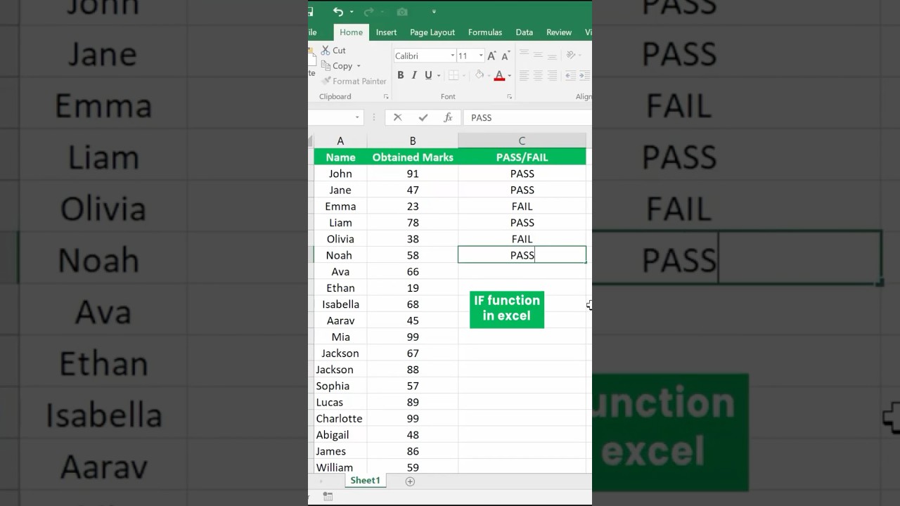 Excel IF function trick ( In 20 seconds)| Pass/Fail #shorts #exceltricks