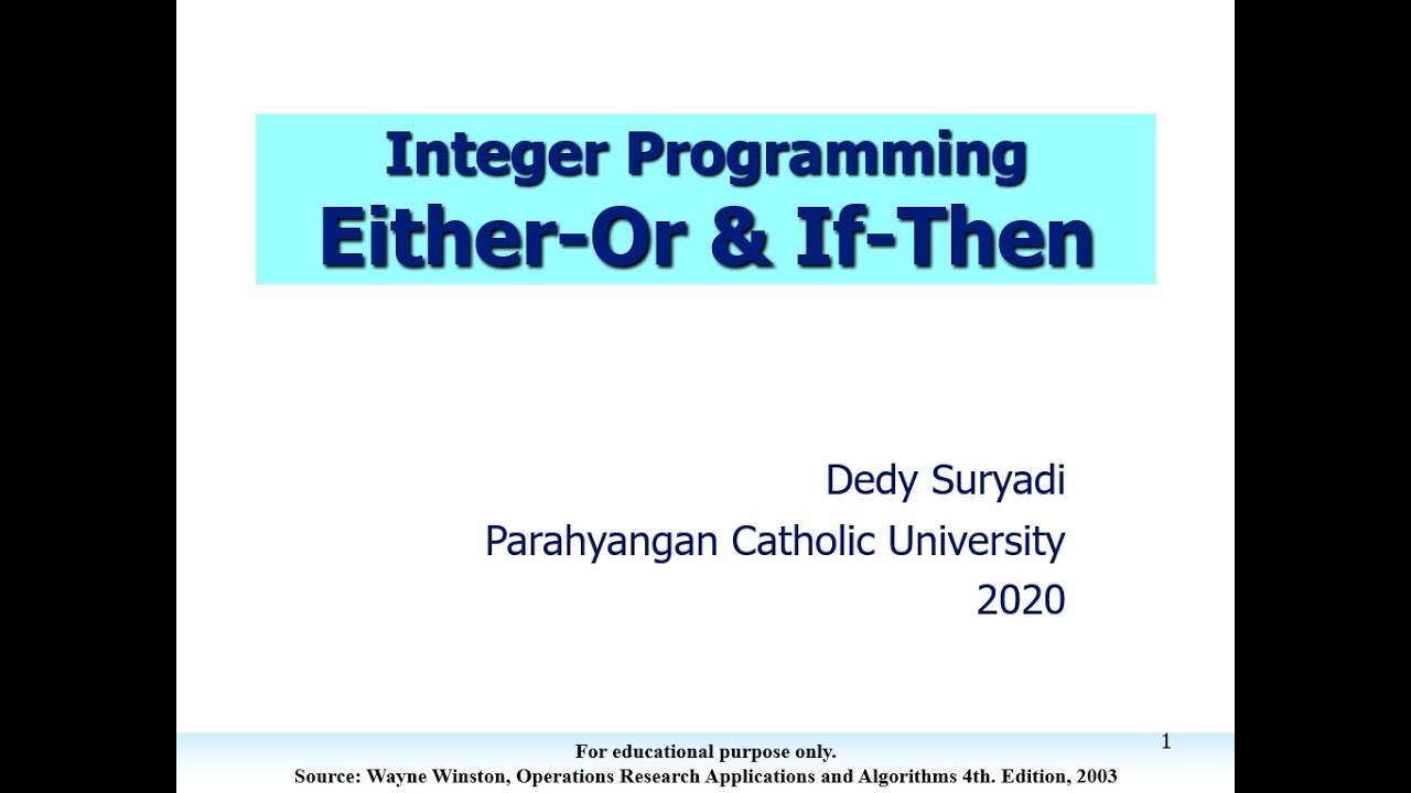 Integer Programming (9.2, either-or & if-then)
