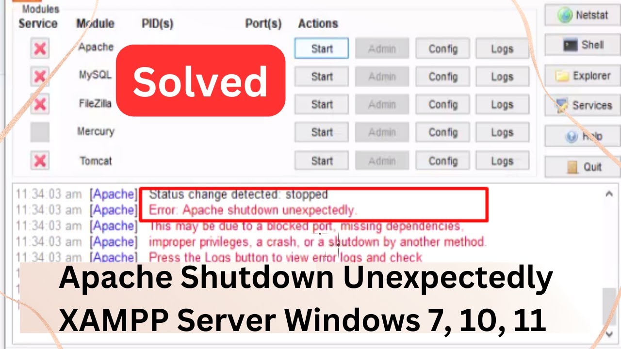 Solved Apache Shutdown Unexpectedly XAMPP Server Windows 7, 10, 11 Solution by Spot Overflow