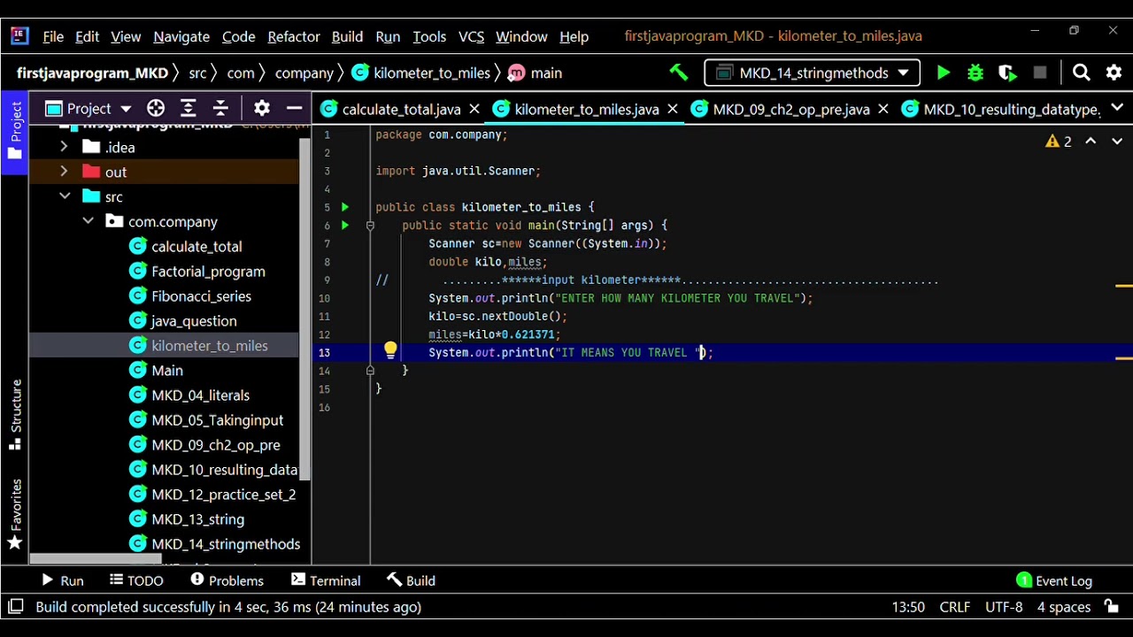 kilometer to miles conversion using java coding||java program#javaprogramming#java