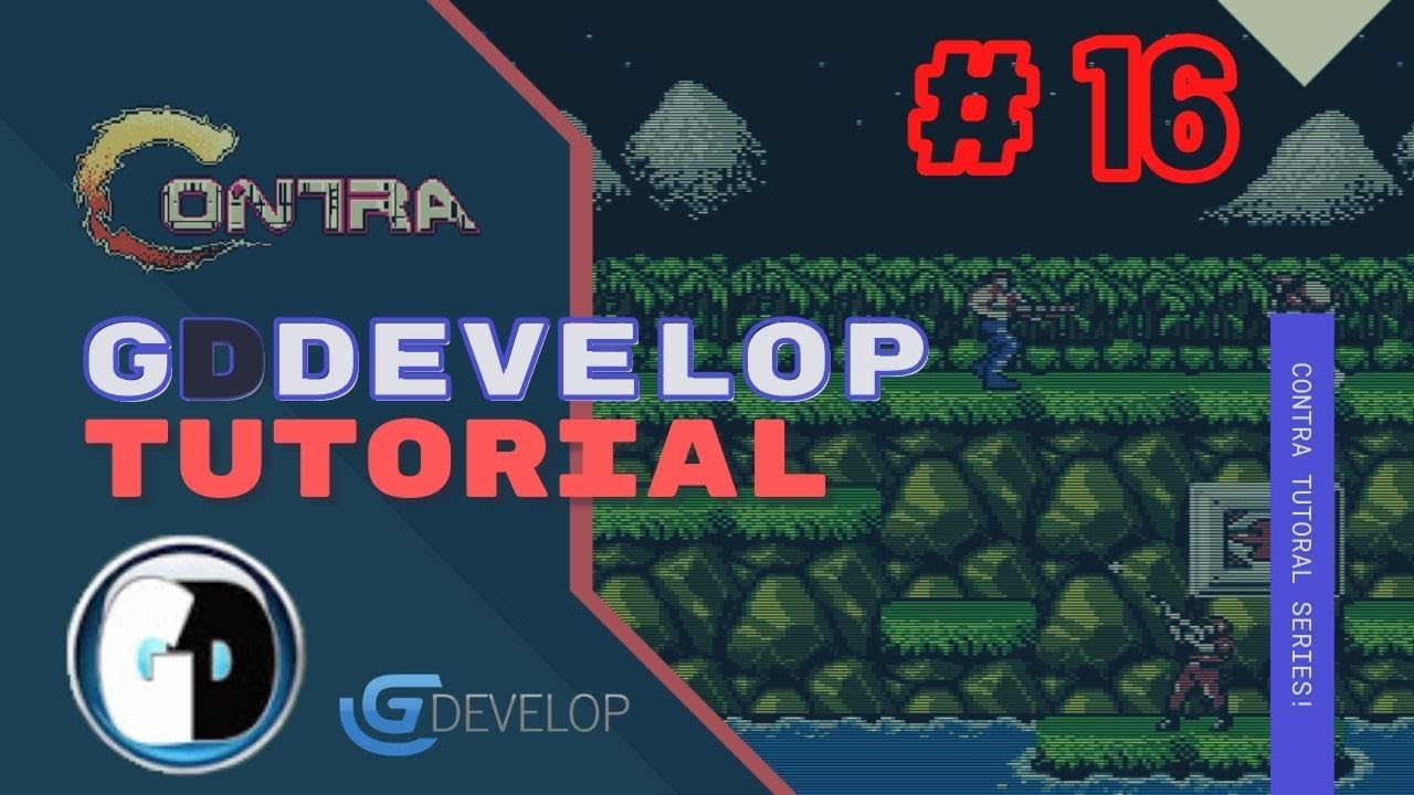 Gdevelop FREE VISUAL Game Engine: CONTRA Tutorial #16– TILEMAPS integration and SHOOTING tuning