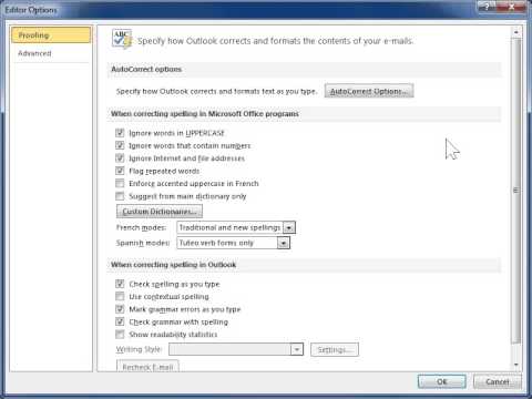 Outlook 2010 Enable or Disable Automatic Spell Checking