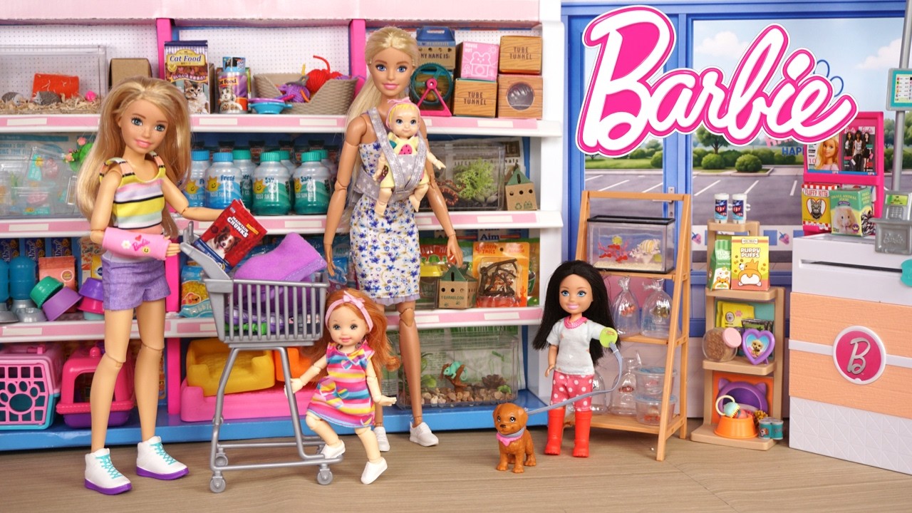 Barbie Doll Family Getting Ready Shop for New Pet