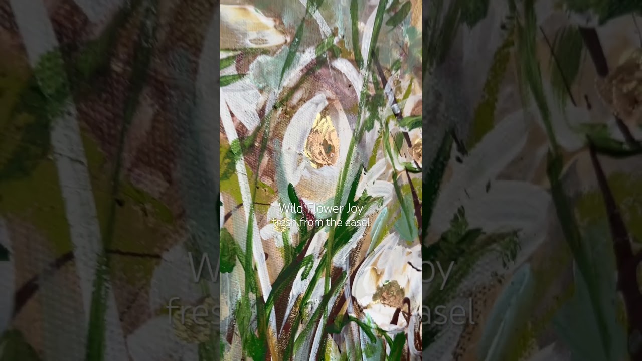 Fresh from the easel ‘Wild Flower Joy’ with raised petals and reflective metallic flower centres.