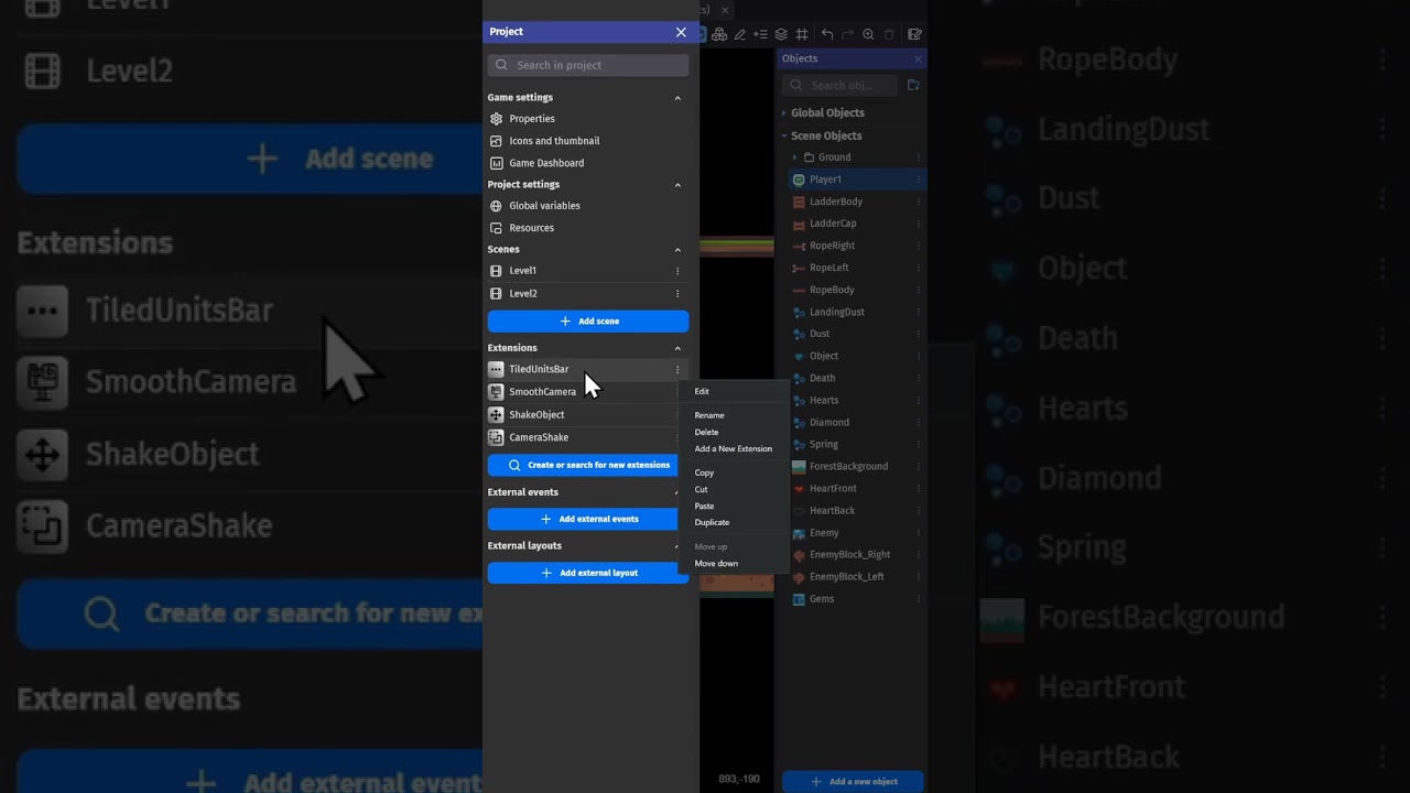 Game Engine Tip - Transfer Extensions - #gamedev #gdevelop #nocode #tutorial