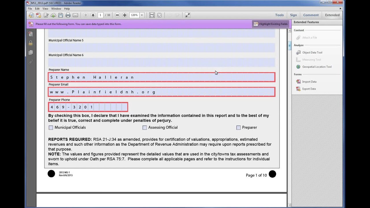 Import XML to MS-1 PDF