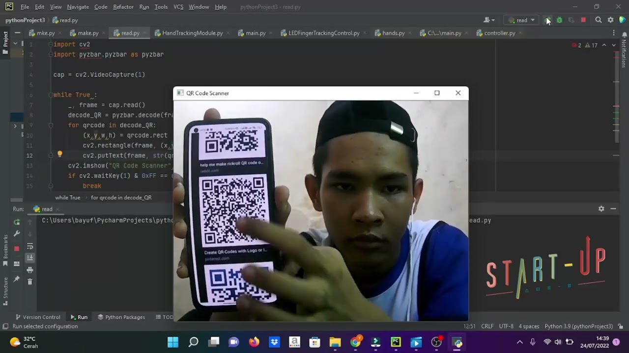 QR Code & Barcode Scanner - OpenCV Python (Start-UP Movie)