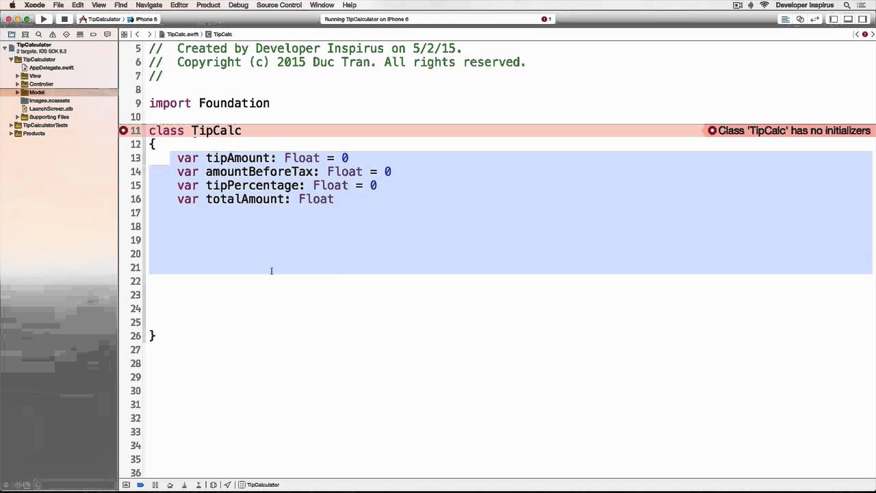 How to Build a Tip Calculator Part 4 Create the Tip Calculator Brain the Model in MVC