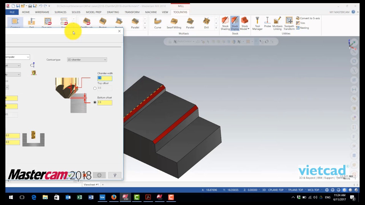 Mastercam 2018 - 2D Contour- Chamfer tool offset