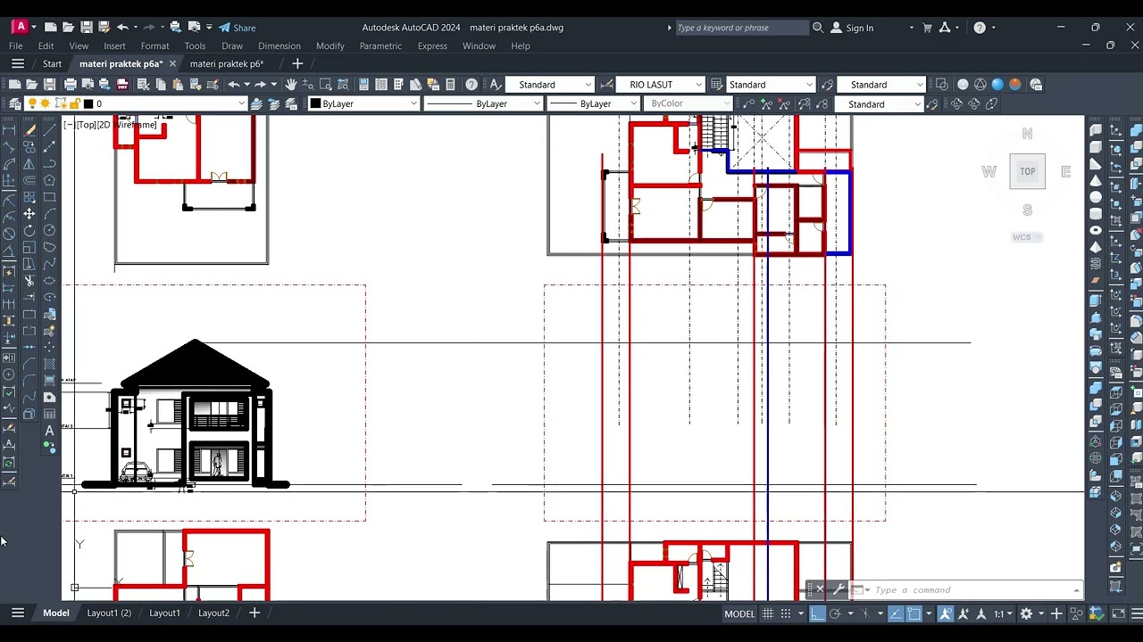 Membuat Gambar Tampak Samping (Kiri) bagian 1, dengan Autocad 2024