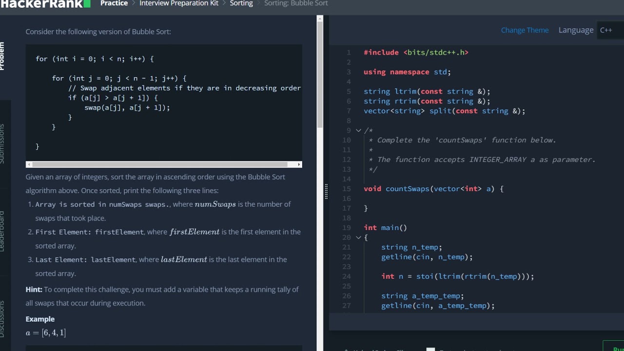 HackerRank Interview Prep - Problem 15: Sorting: Bubble Sort