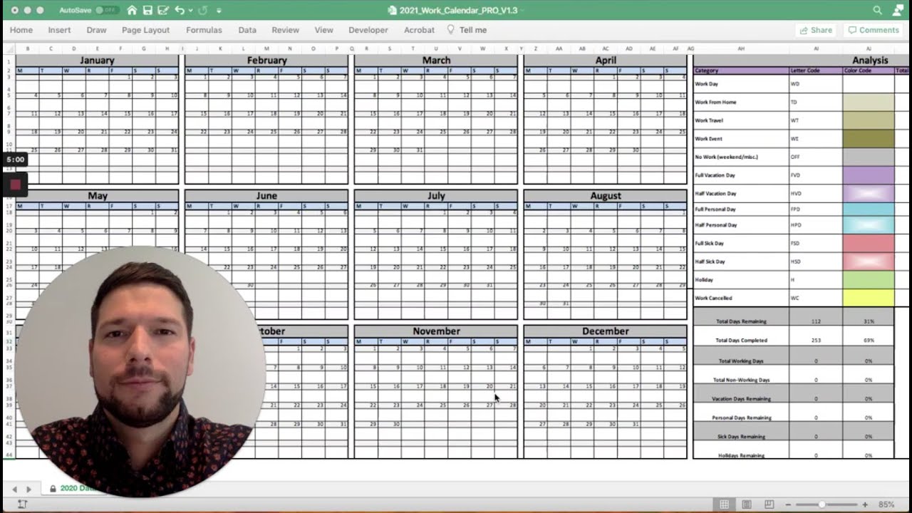 Work Calendar Tracker - Tutorial (Microsoft Excel)