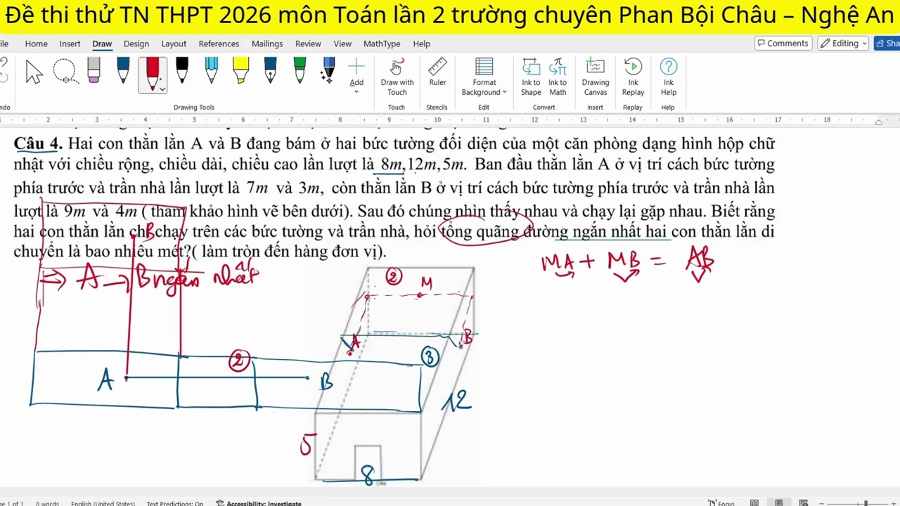 Trải phẳng.Hai con thằn lằn A và B đang bám ở hai bức tường đối diện của một căn phòng dạng hình hộp
