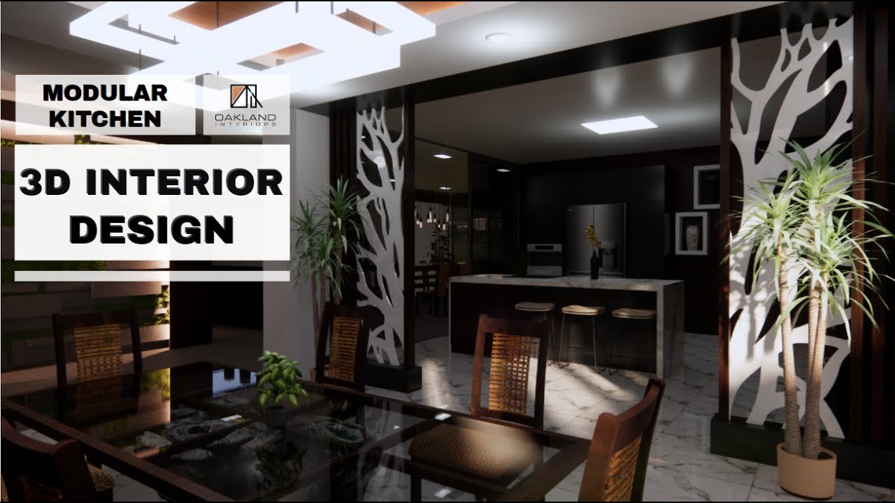 Modular Kitchen and Dining Area Design SketchUp 3D Walkthrough Presentation |Oakland Interiors