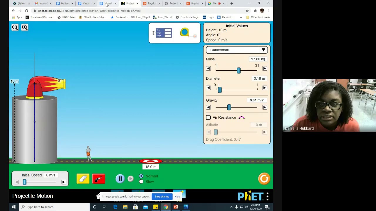 PhET Lab - Horizontal Projectile Motion Explanation