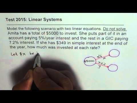Write Linear System for Investment Amount With Simple Interest