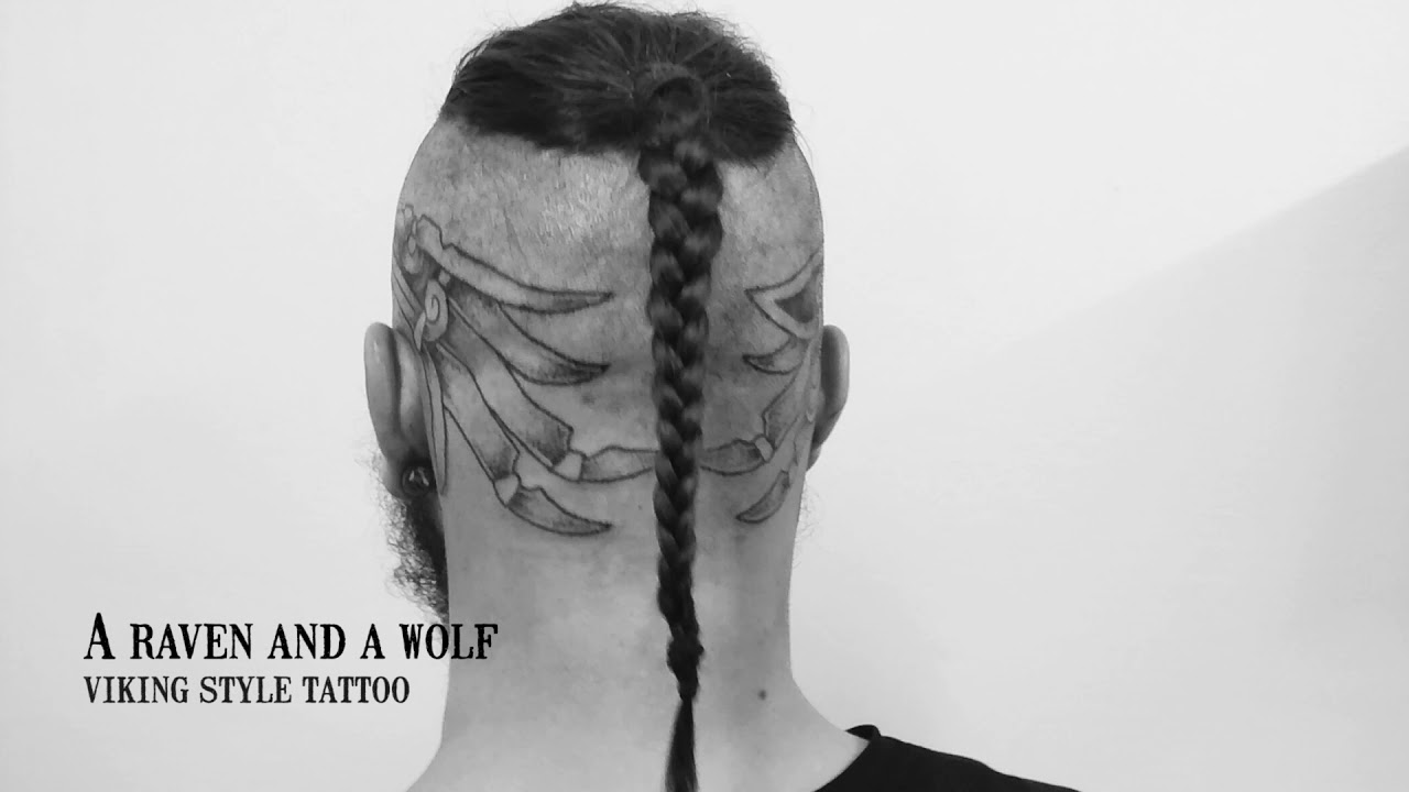 VIKING HEAD TATTOO - A raven and a wolf