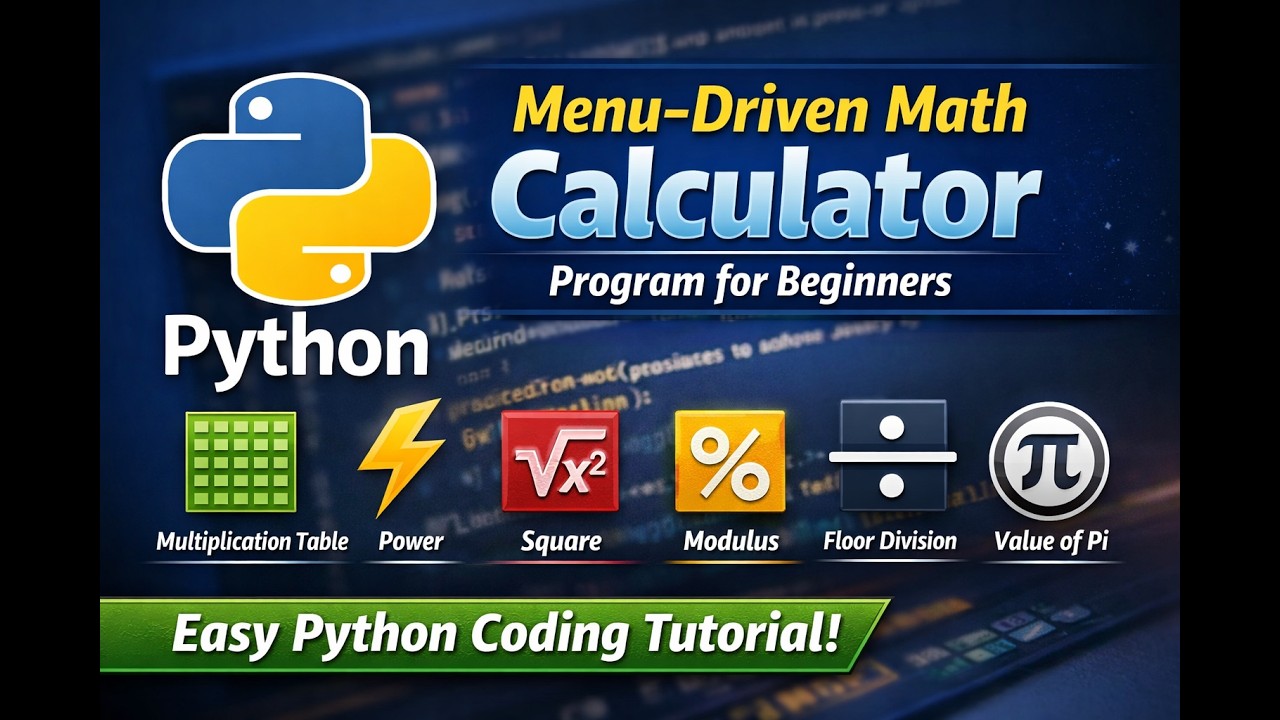 “Python Menu-Driven Math Calculator Program for Beginners (Table, Power, Square, Mod, Pi)”
